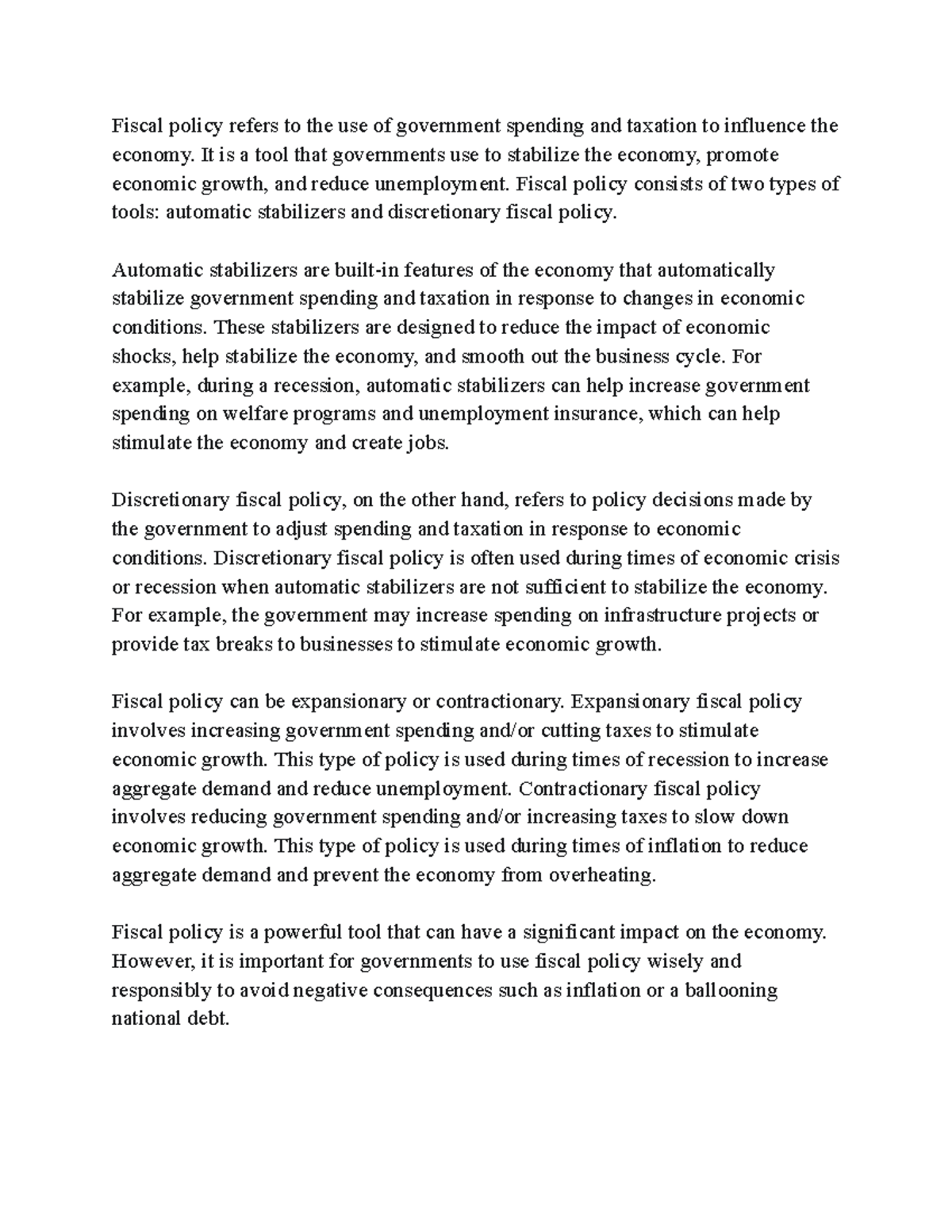 AP Macroecnomics Notes fiscal policy - Fiscal policy refers to the use ...