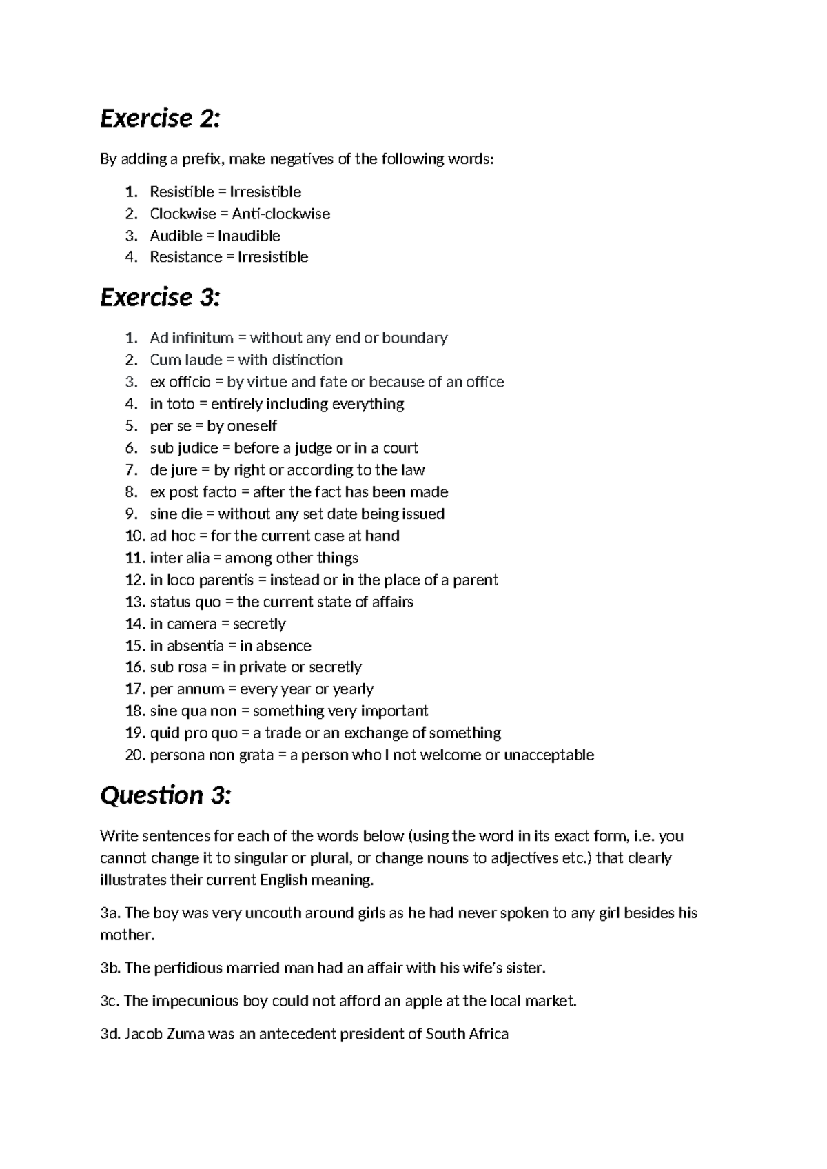 Exercise 11 - Exercise 2: By adding a prefix, make negatives of the ...