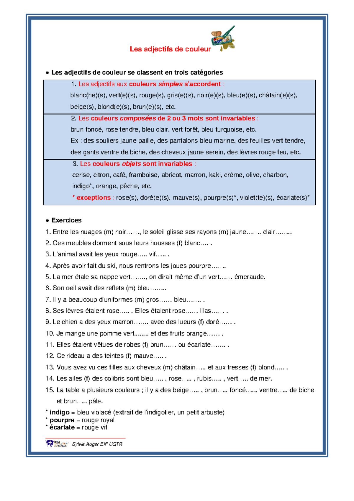 Couleur Adjectif - ... - Les adjectifs de couleur Les adjectifs de ...