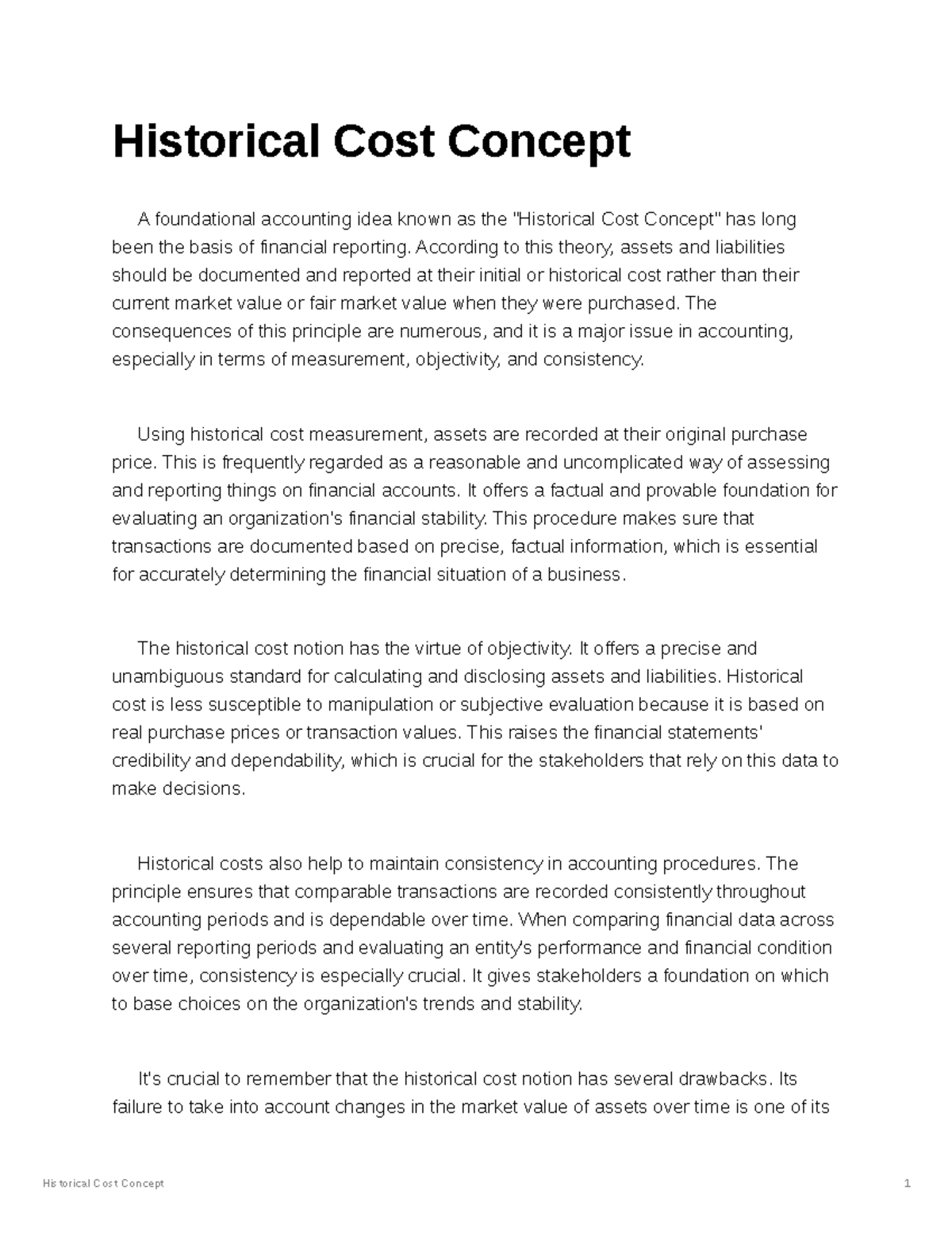 Historical Cost Concept - According to this theory, assets and ...