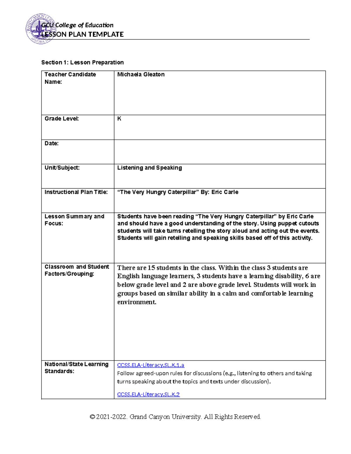 ELM-480-Listeningand Speaking Lesson Plan - LESSON PLAN TEMPLATE ...