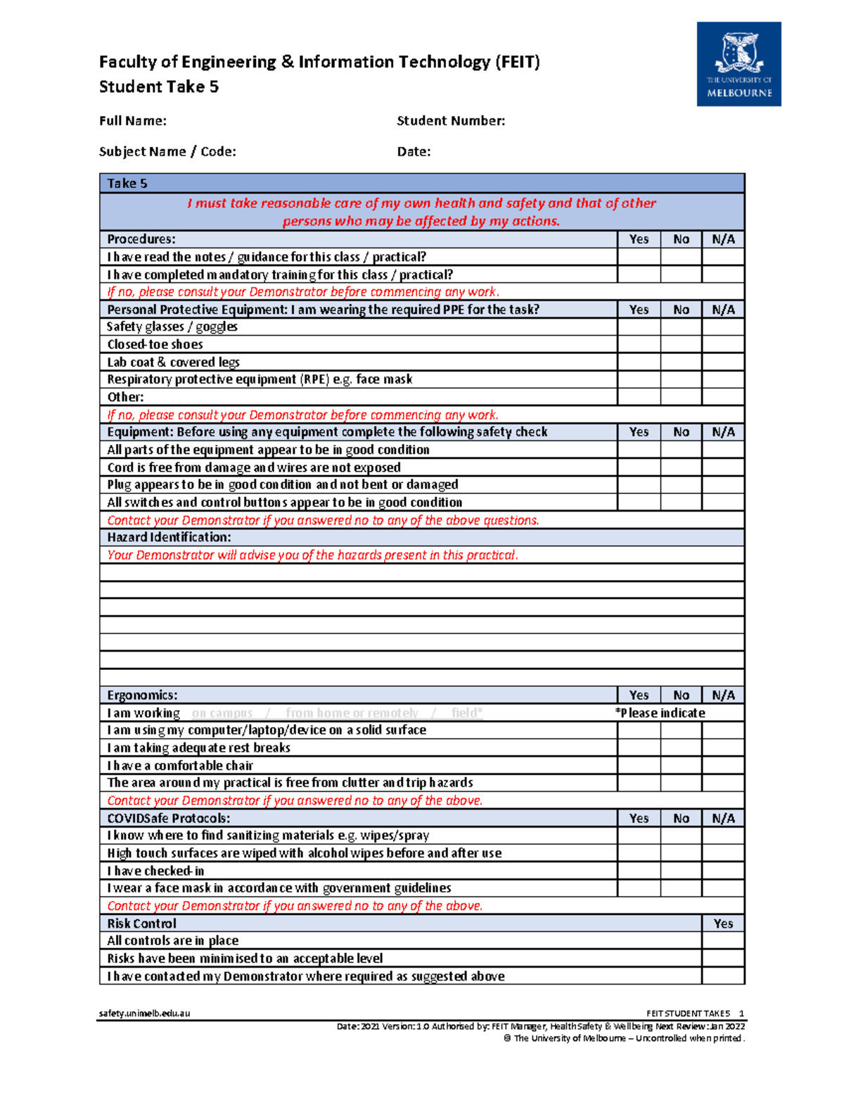 FEIT Student Take 5 Template-1 - Faculty of Engineering & Information ...