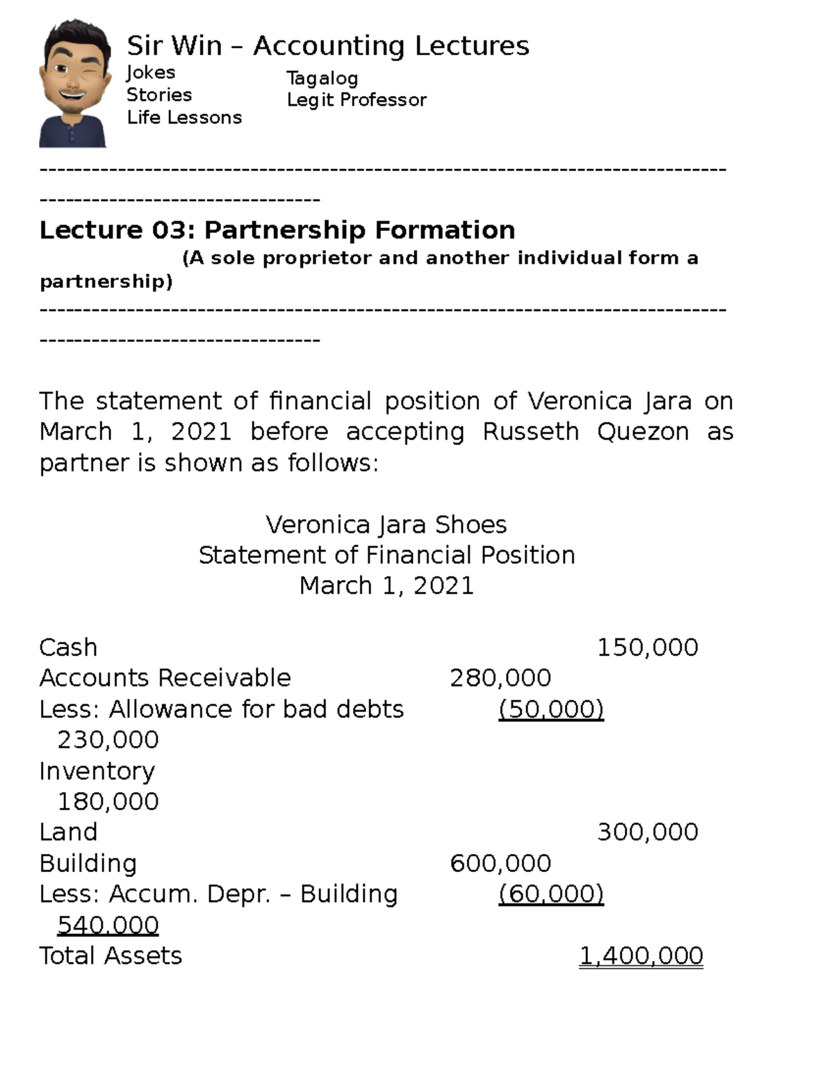 Lecture 03 - Partnership Formation with one with business - Sir Win ...