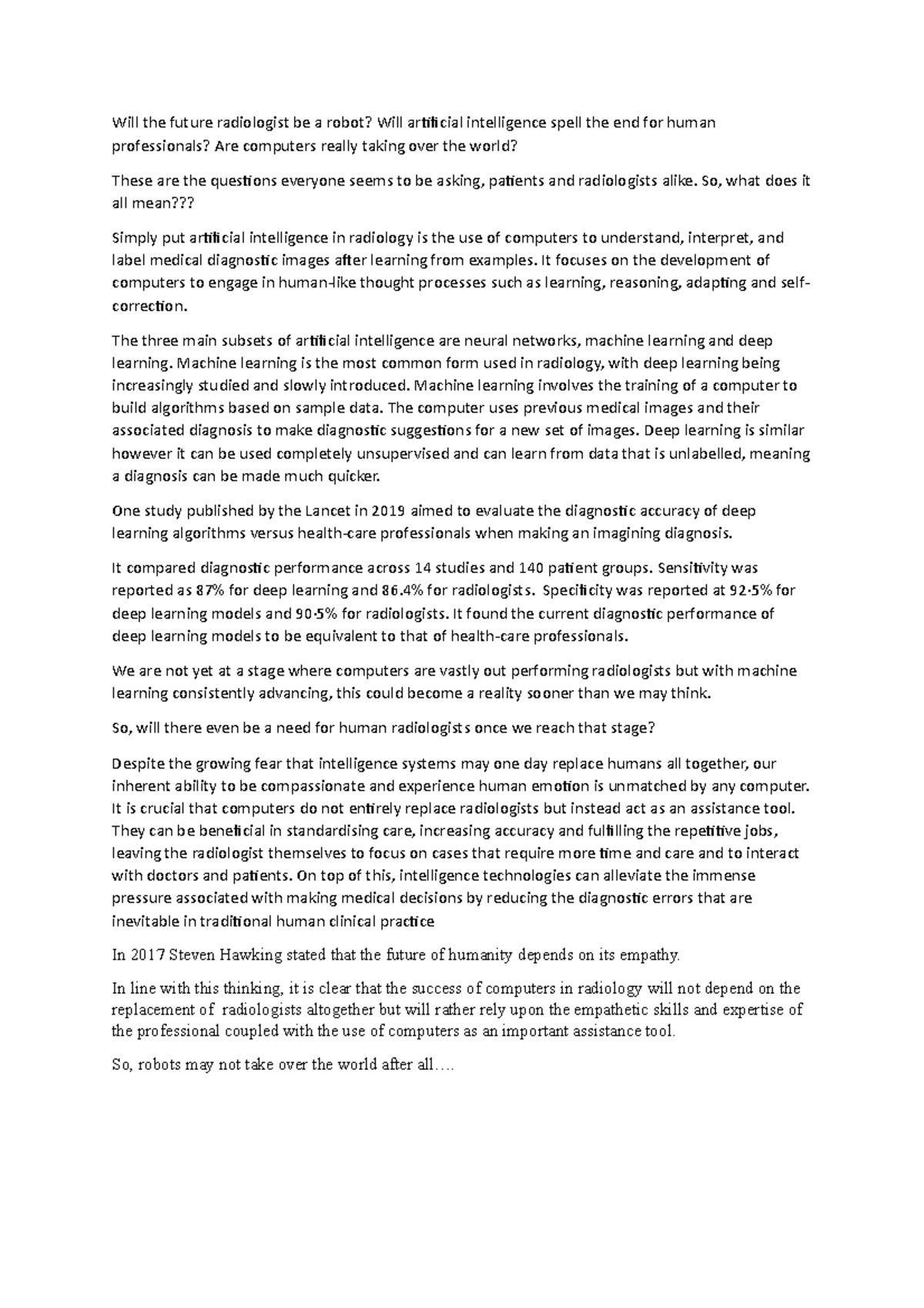 Robot Radiologist script for Group Video - Will the future radiologist ...