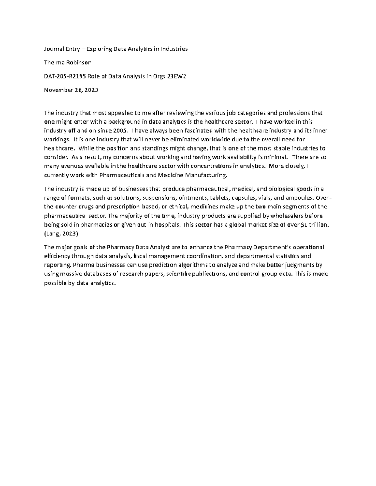 DAT 205 Moduel Five Journal Entry – Exploring Data Analytics in ...