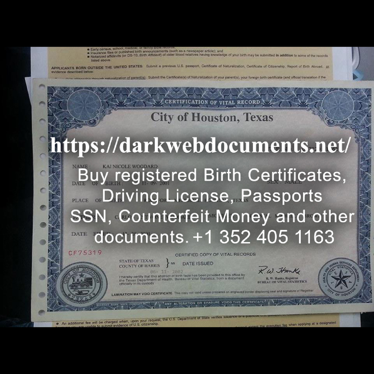 Texas birth certificate Driving license, passports, SSN - FIN - 5307 ...