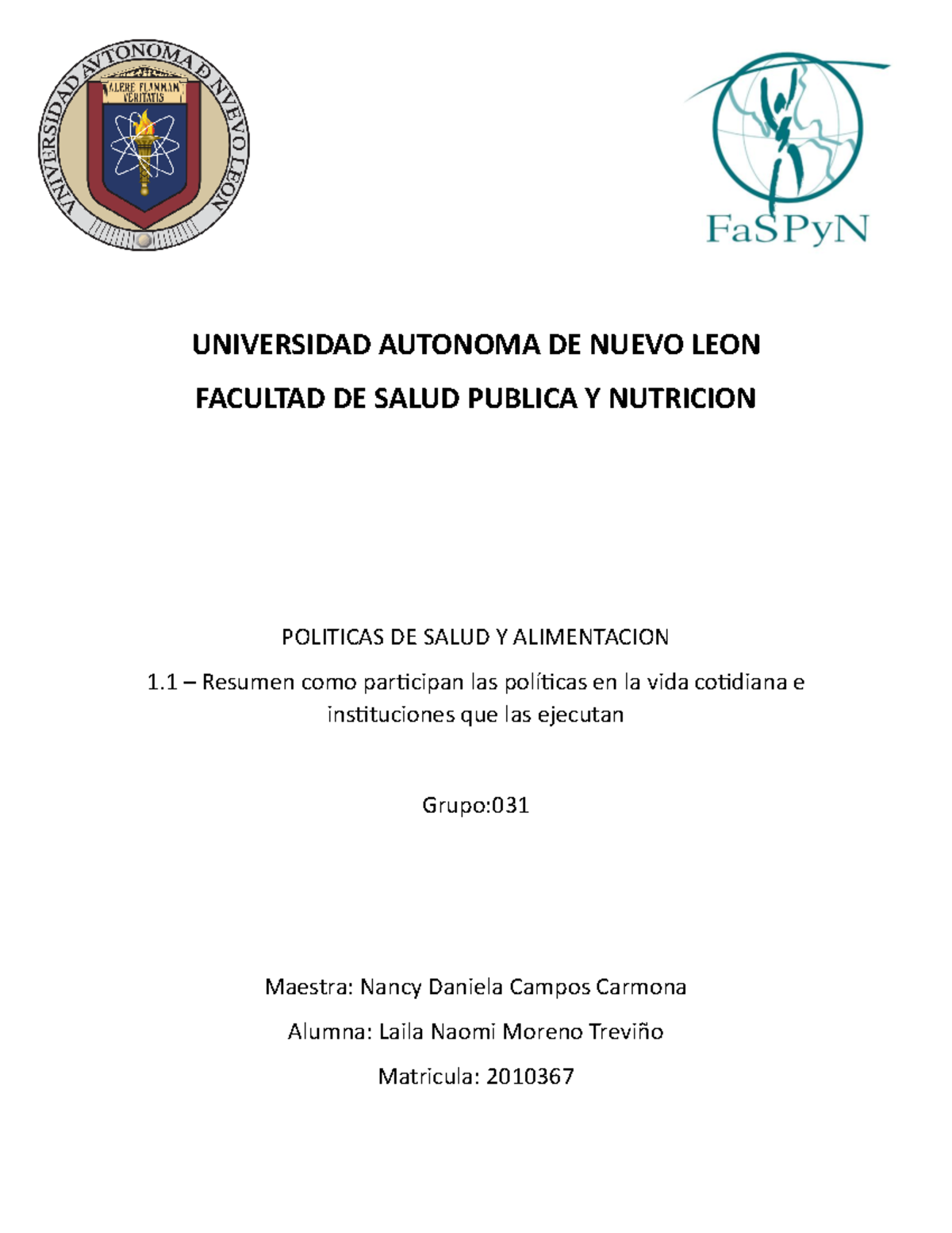1.1 Resumen. Laila Moreno - UNIVERSIDAD AUTONOMA DE NUEVO LEON FACULTAD ...
