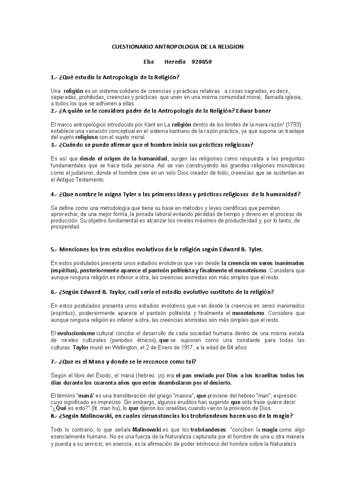 Cuestionario Antropologia DE LA Religion - CUESTIONARIO ANTROPOLOGIA DE ...