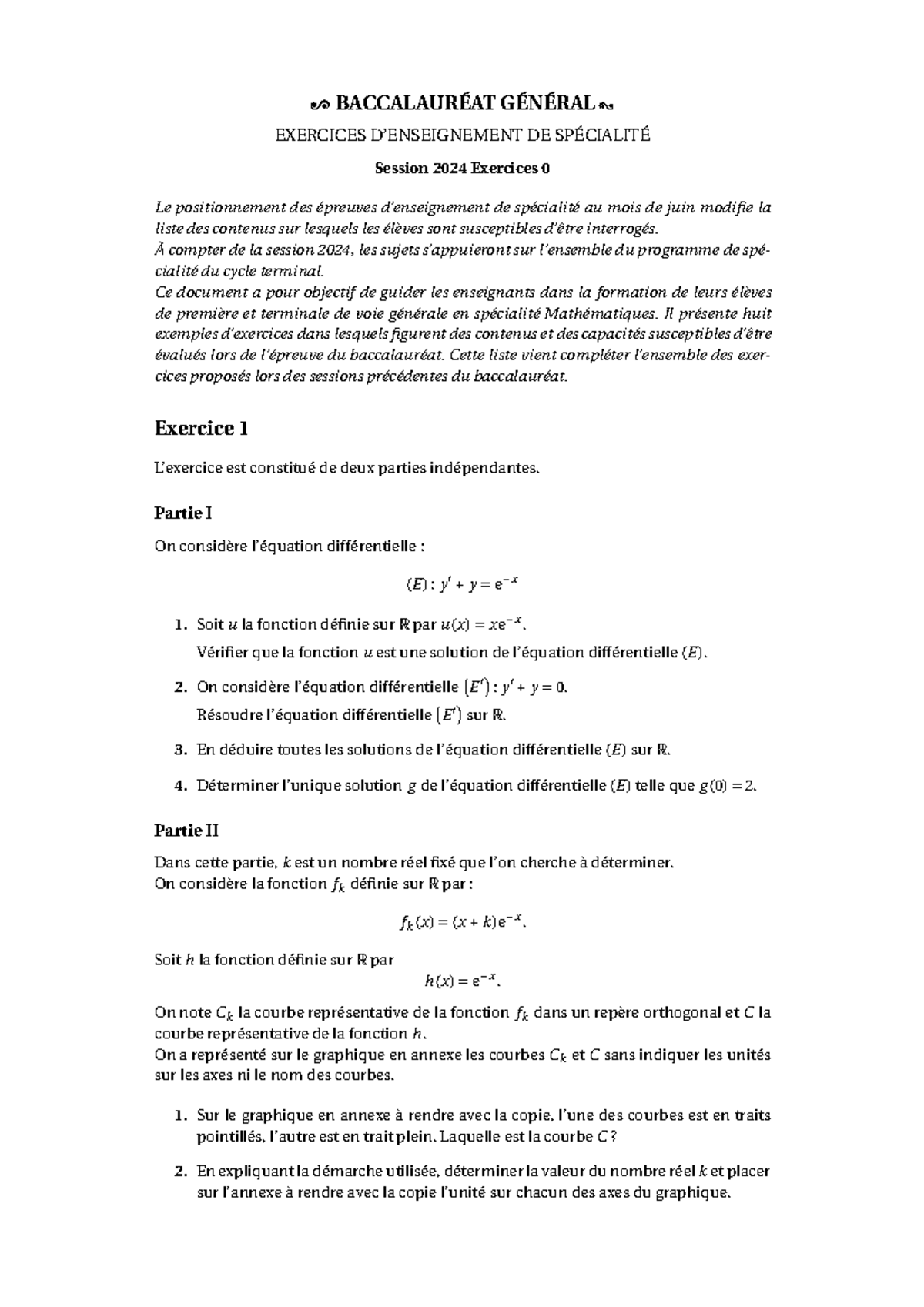 Exercices 0 2024 FK 2 - sujet 0 bac - ; BACCALAURÉAT GÉNÉRAL