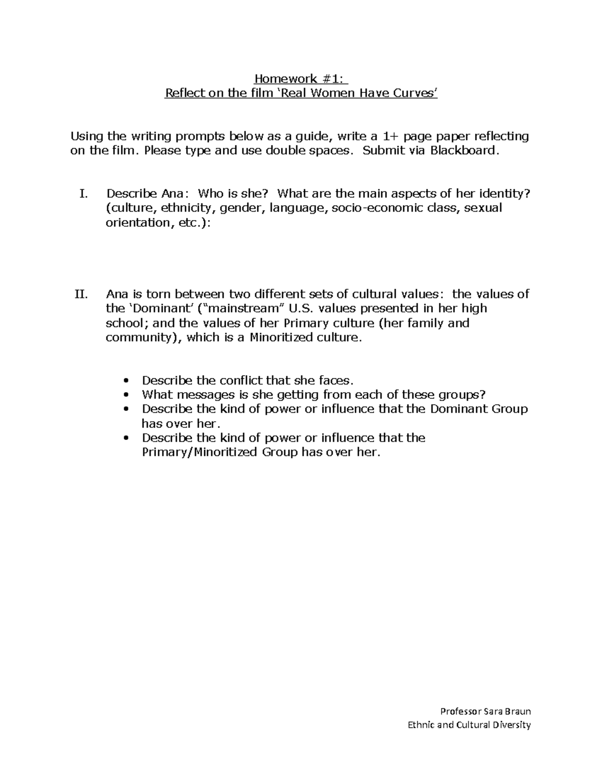 Homework #1 Real Women Have Curves - Homework #1: Reflect on the film ...