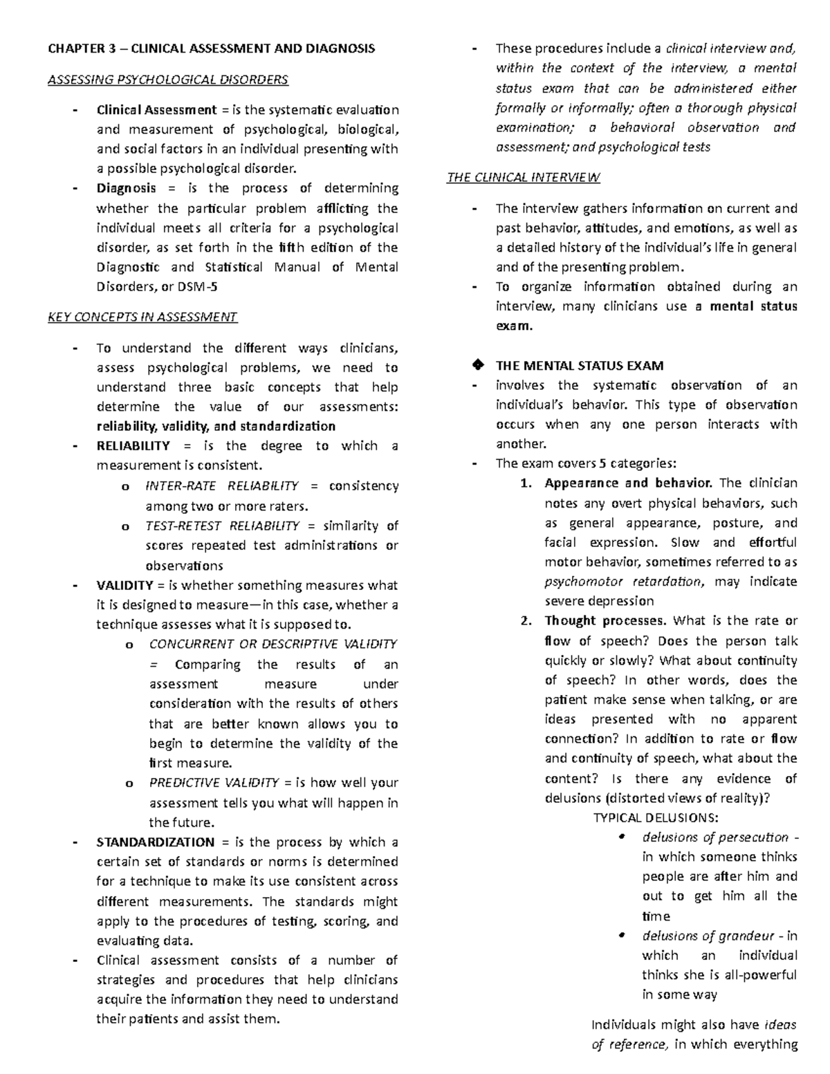 ABNORMAL PSYCHOLOGY CHAP3 - CHAPTER 3 – CLINICAL ASSESSMENT AND ...