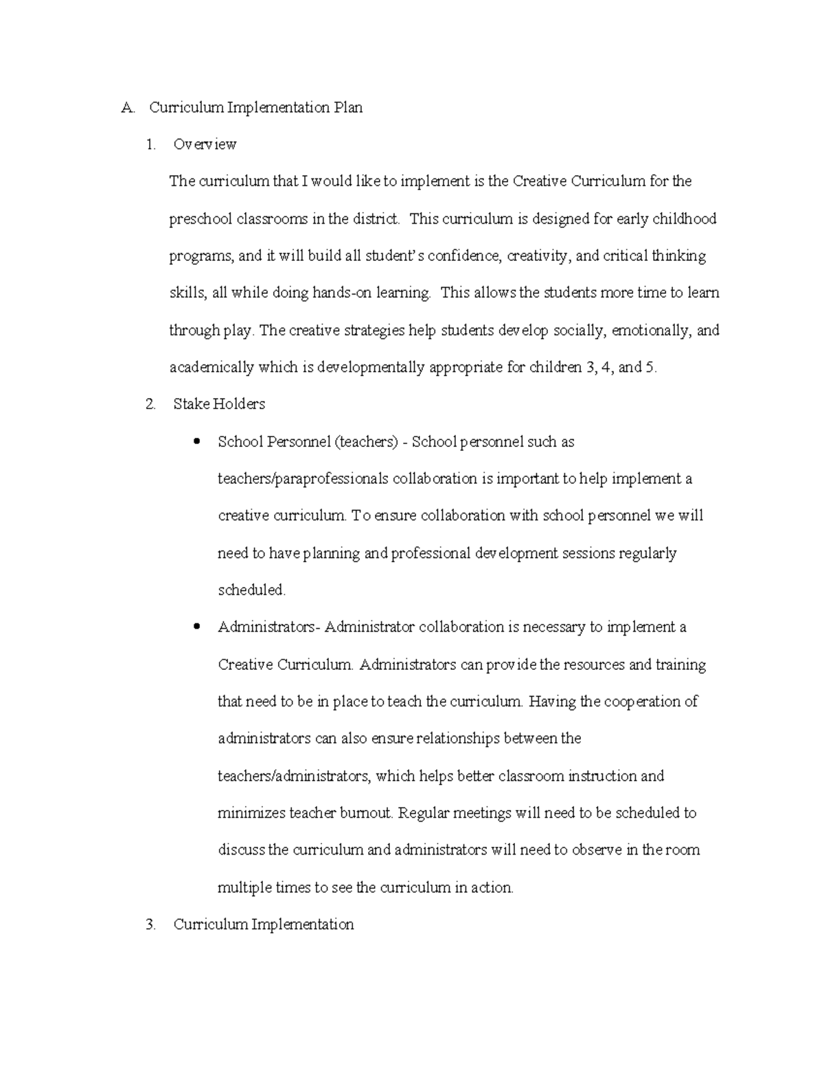 Curriculum Implementation Plan - A. Curriculum Implementation Plan 1 ...