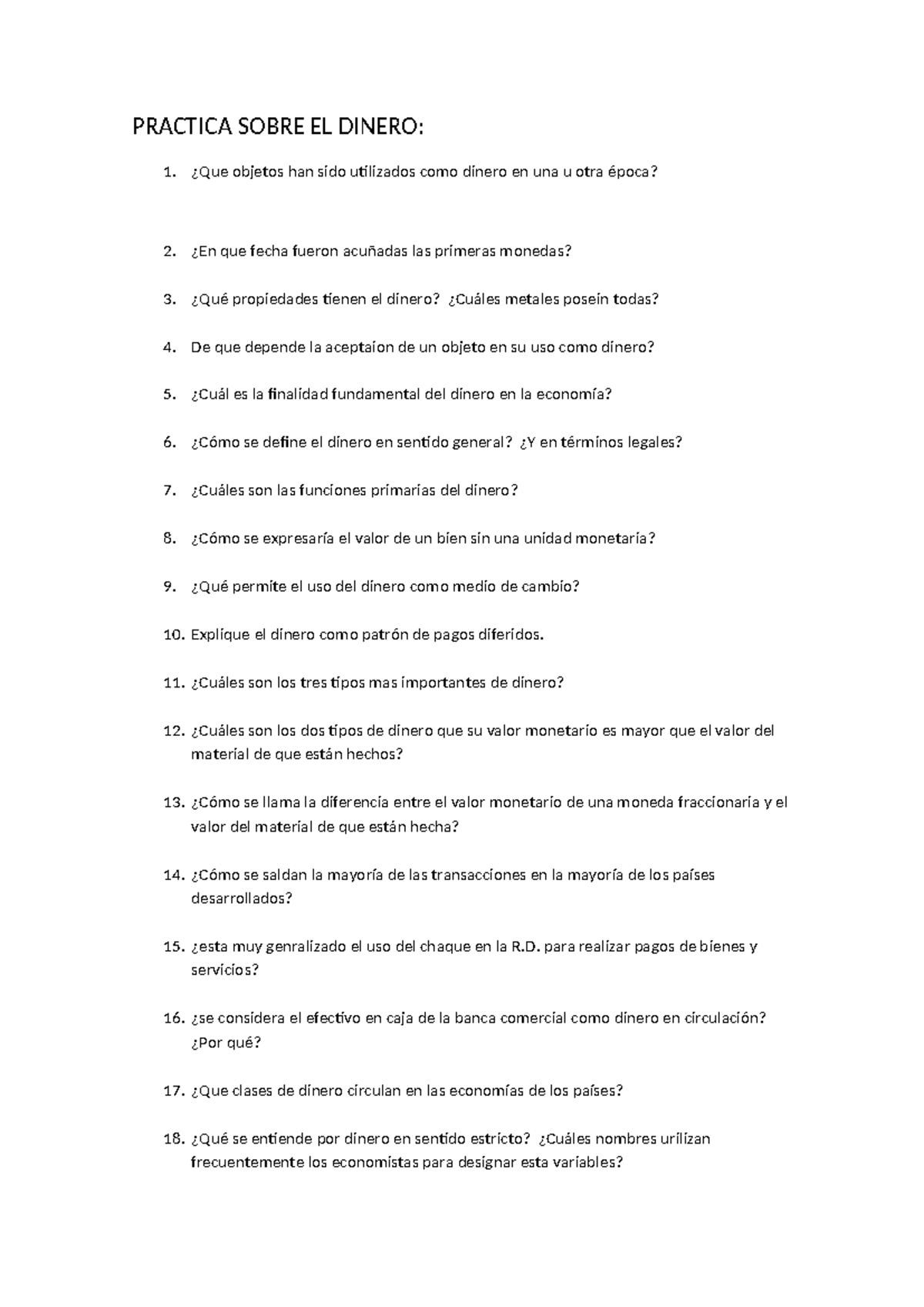 Practica DEL Dinero - PRACTICA SOBRE EL DINERO: ¿Que objetos han sido ...