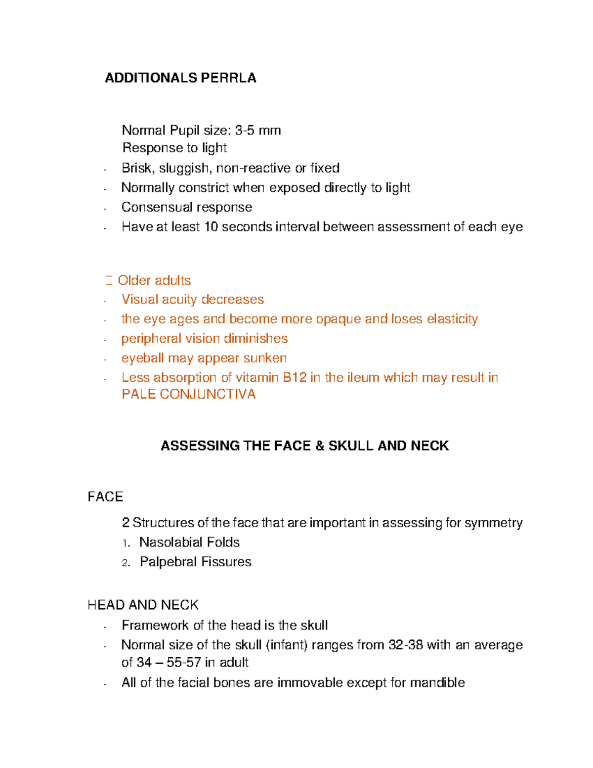 Additionals- Perrla - summary - ADDITIONALS PERRLA Normal Pupil size: 3 ...