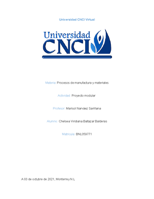 Proyecto Integrador Manufactura Y Materiales - Universidad CNCI Virtual Materia: Procesos de ...