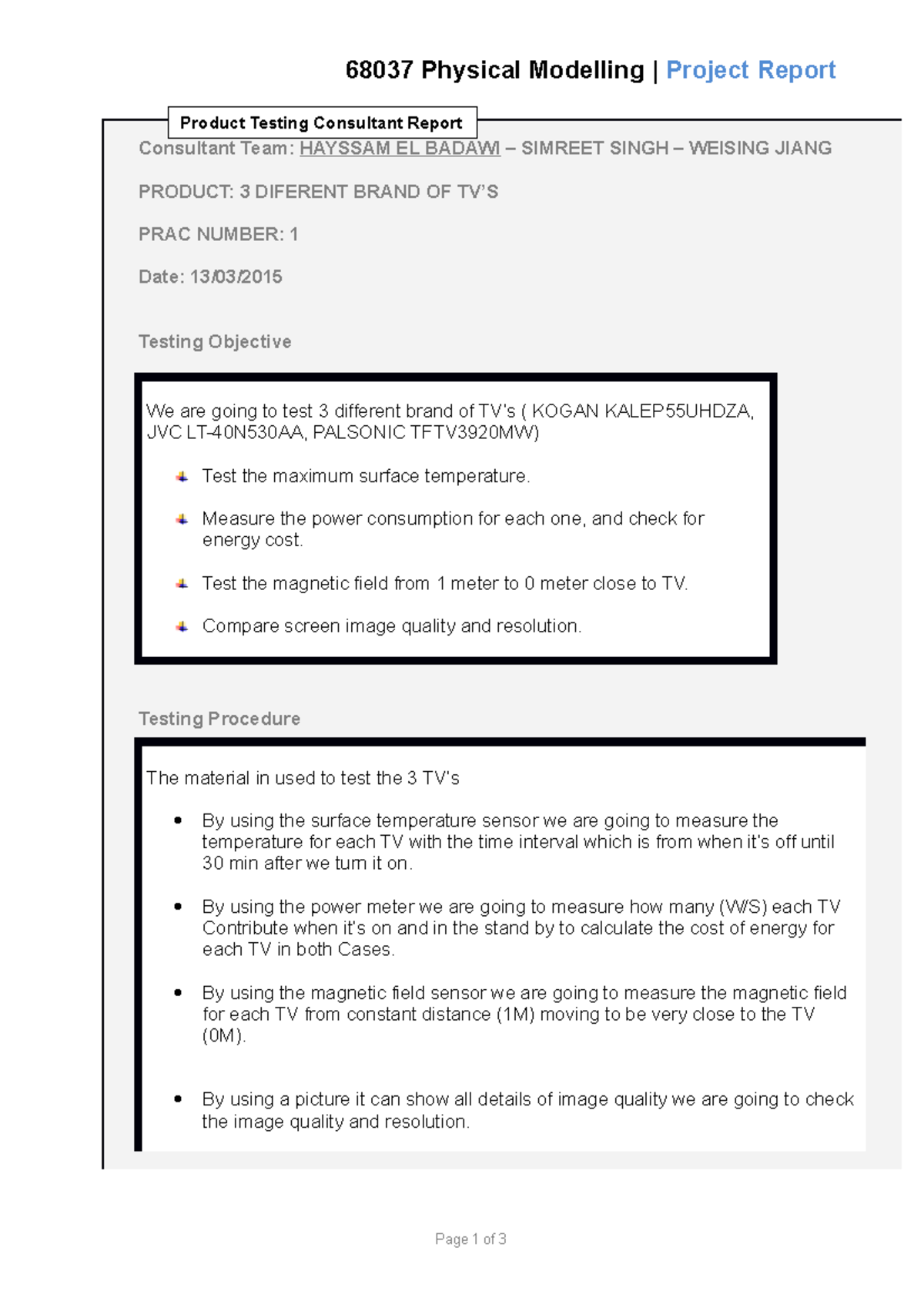 Practical - Product Testing Consultant Report - 68037 Physical ...