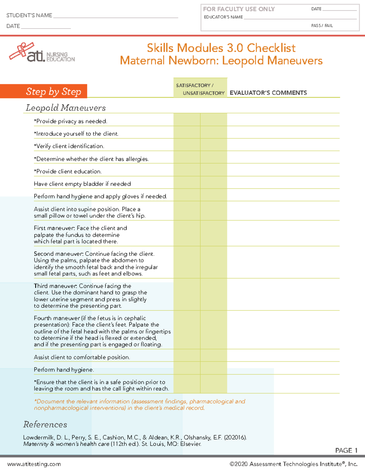 Ati Maternal Newborn Care Leopold maneuvers checklist ...