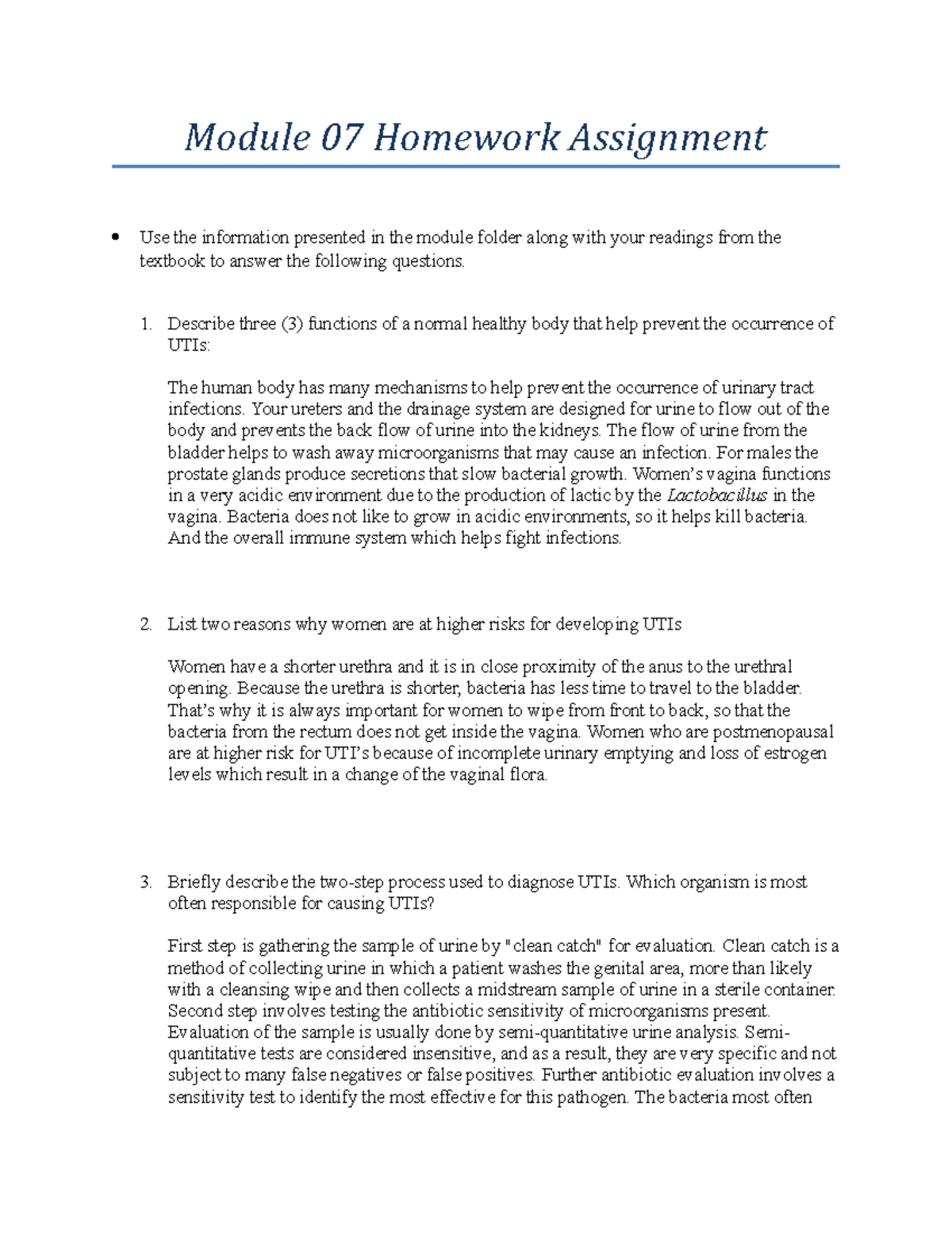 Module 07Homework Microbiology - Module 07 Homework Assignment Use the ...