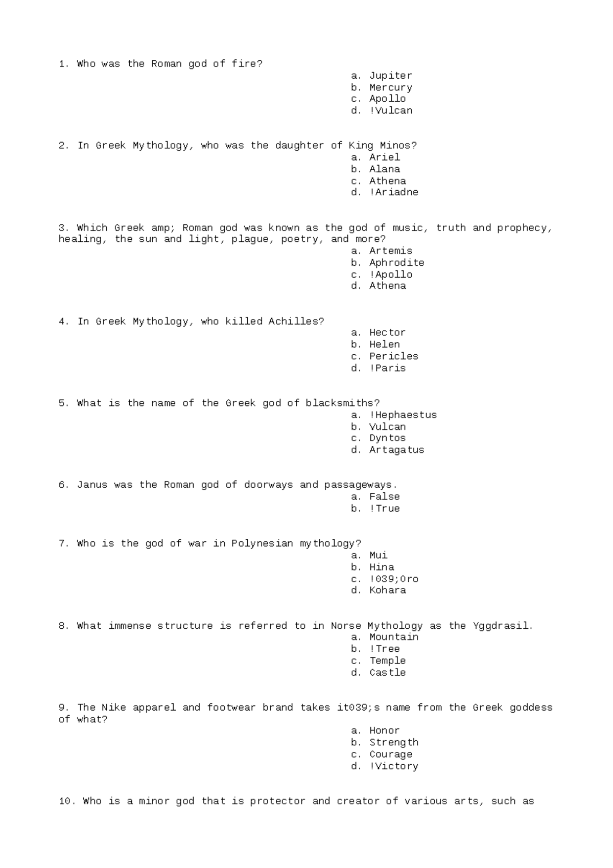 PHYS272 Homework Help 2 - Who was the Roman god of fire? a. Jupiter b ...