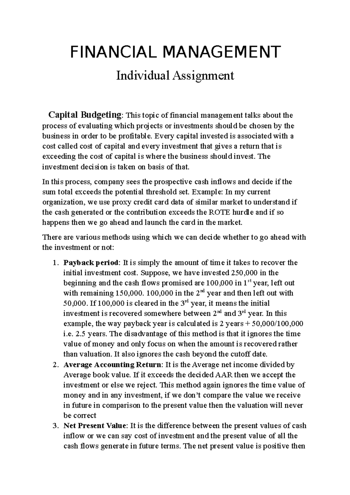 Financial Management - Individual Assignment - FINANCIAL MANAGEMENT ...