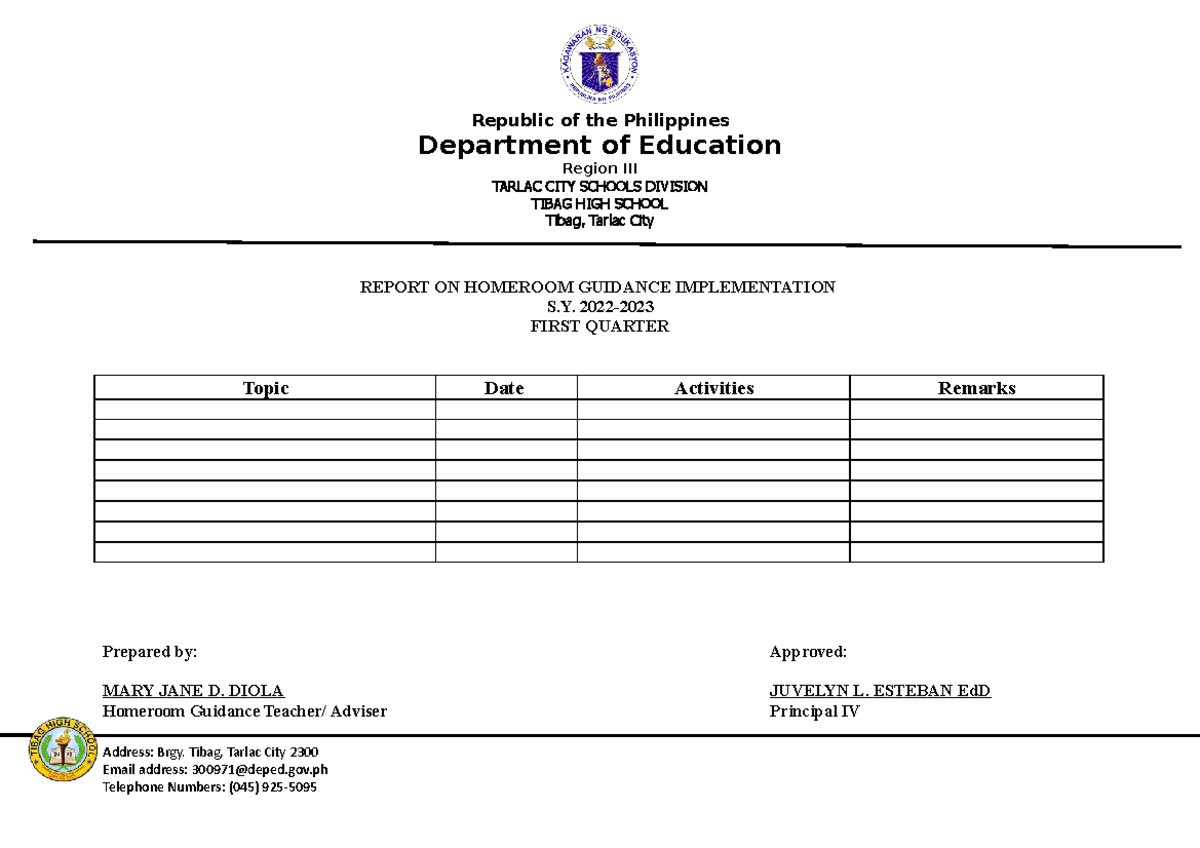 HG- Report - This is to provide knowledge - Department of Education ...