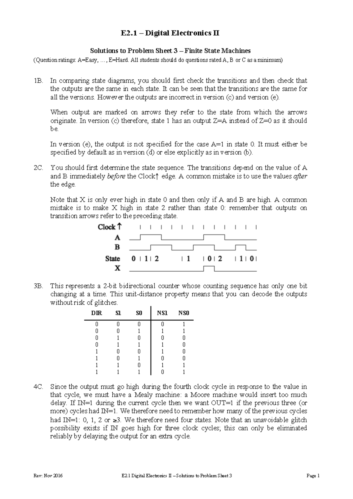 2017-2018 Tutorial Sheet 3 - – Finite State Machines - Solutions - E2 ...
