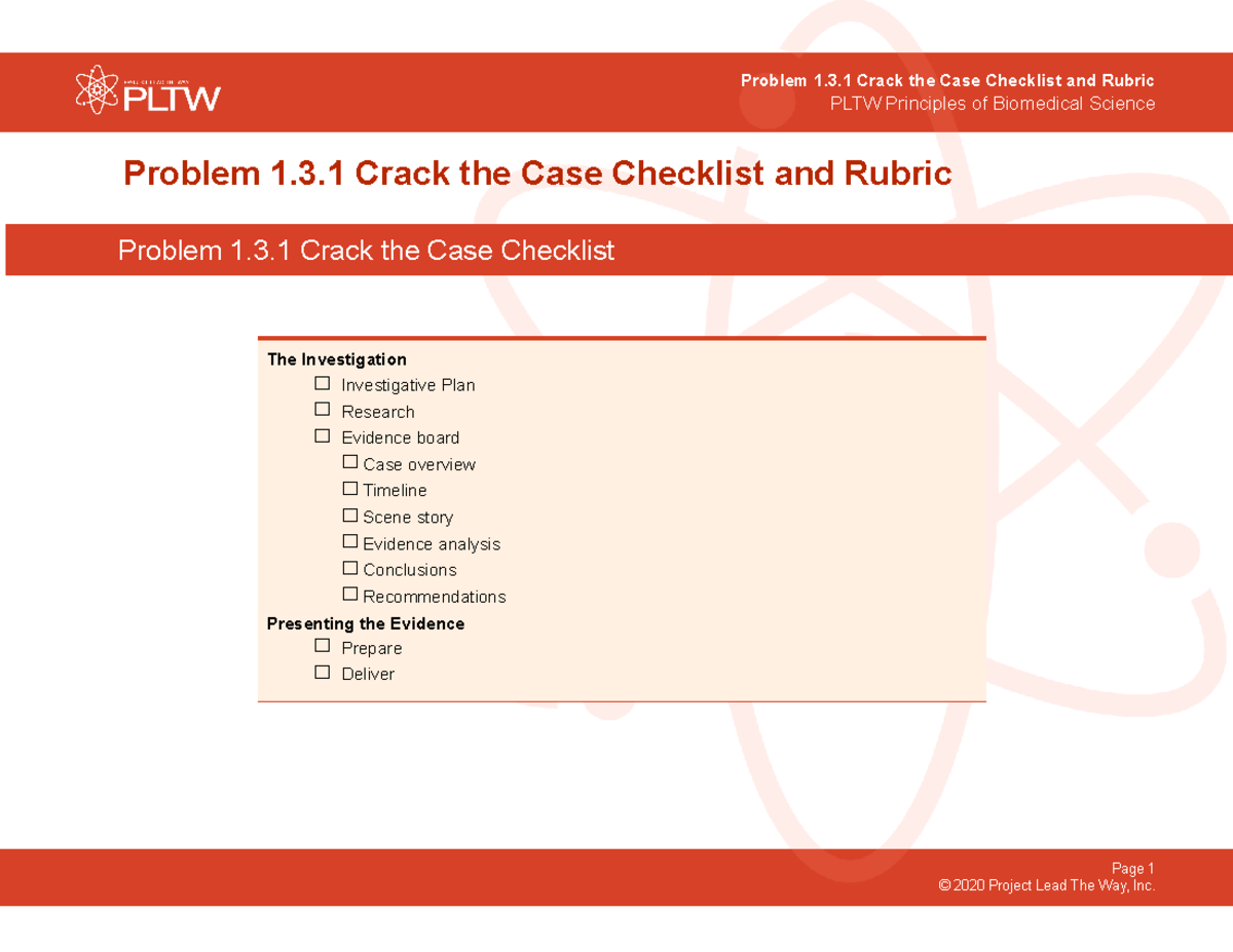 Pbs 131 SV Crack The Case Rubric - Problem 1.3 Crack the Case Checklist ...