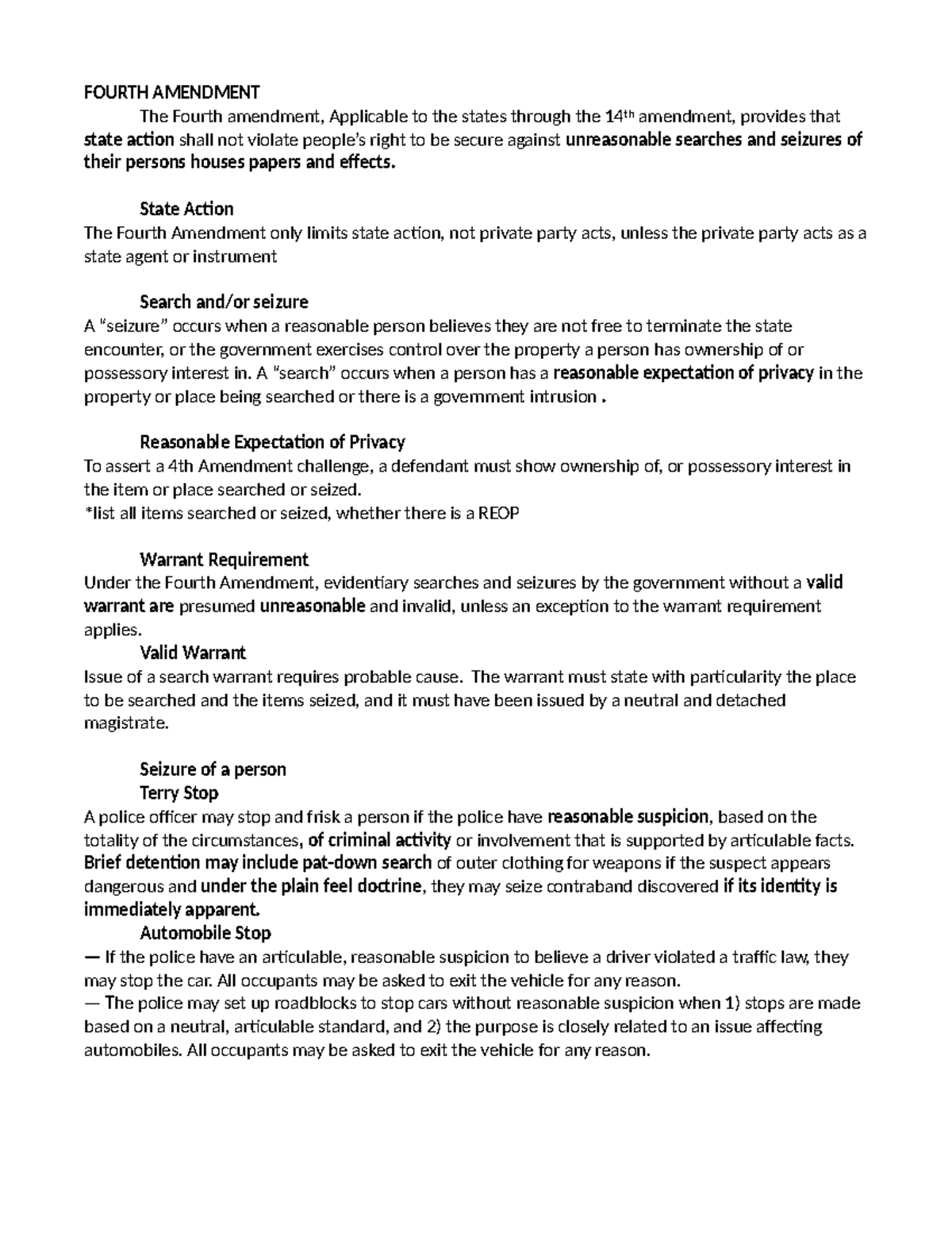 Crim Pro quick flow 4th AMND - FOURTH AMENDMENT The Fourth amendment ...