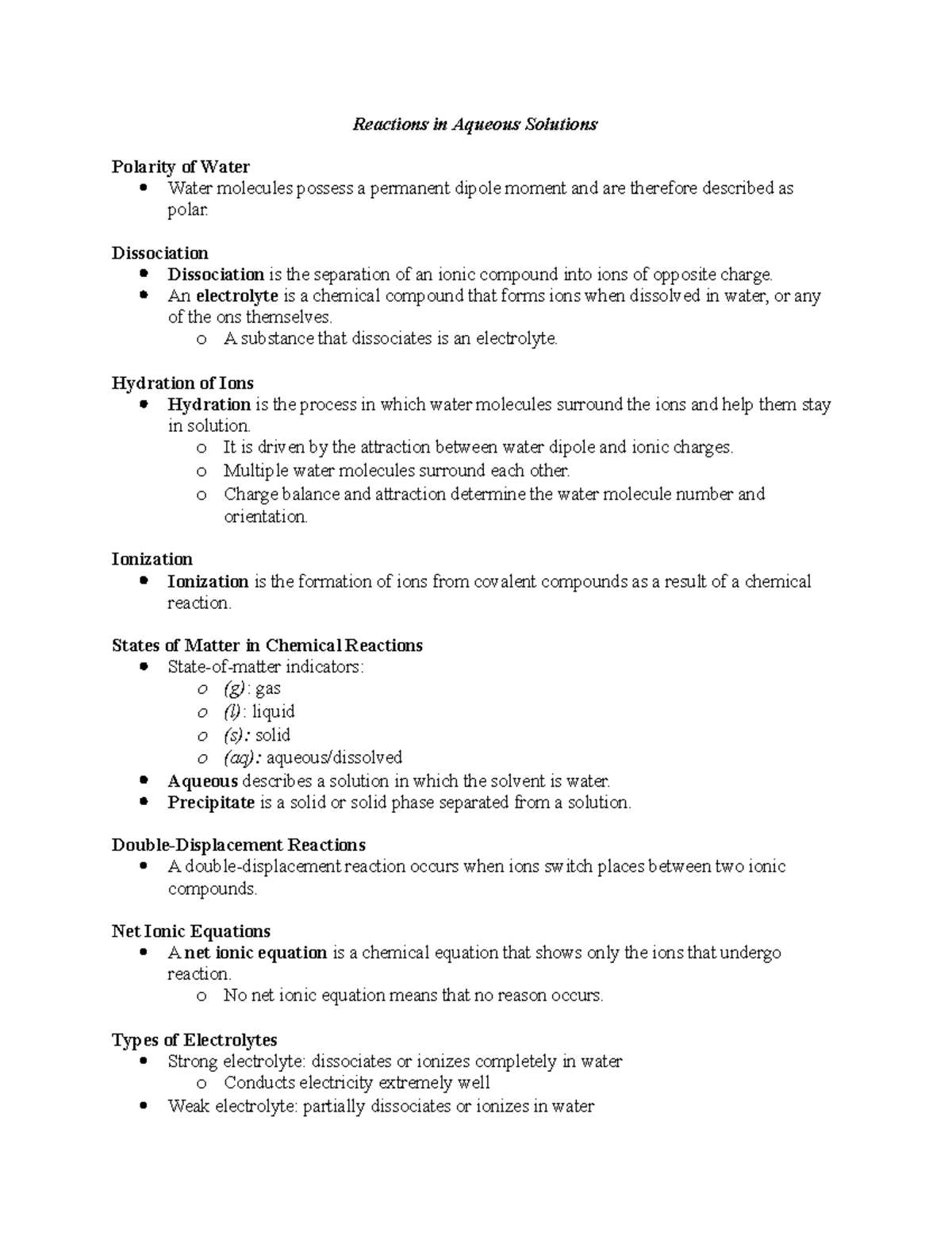 Reactions in Aqueous Solutions - Reactions in Aqueous Solutions ...