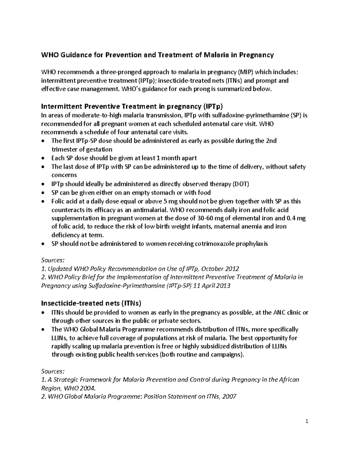 03. WHO Guidance for MIP Prevention and Treatment - 1 WHO Guidance for ...