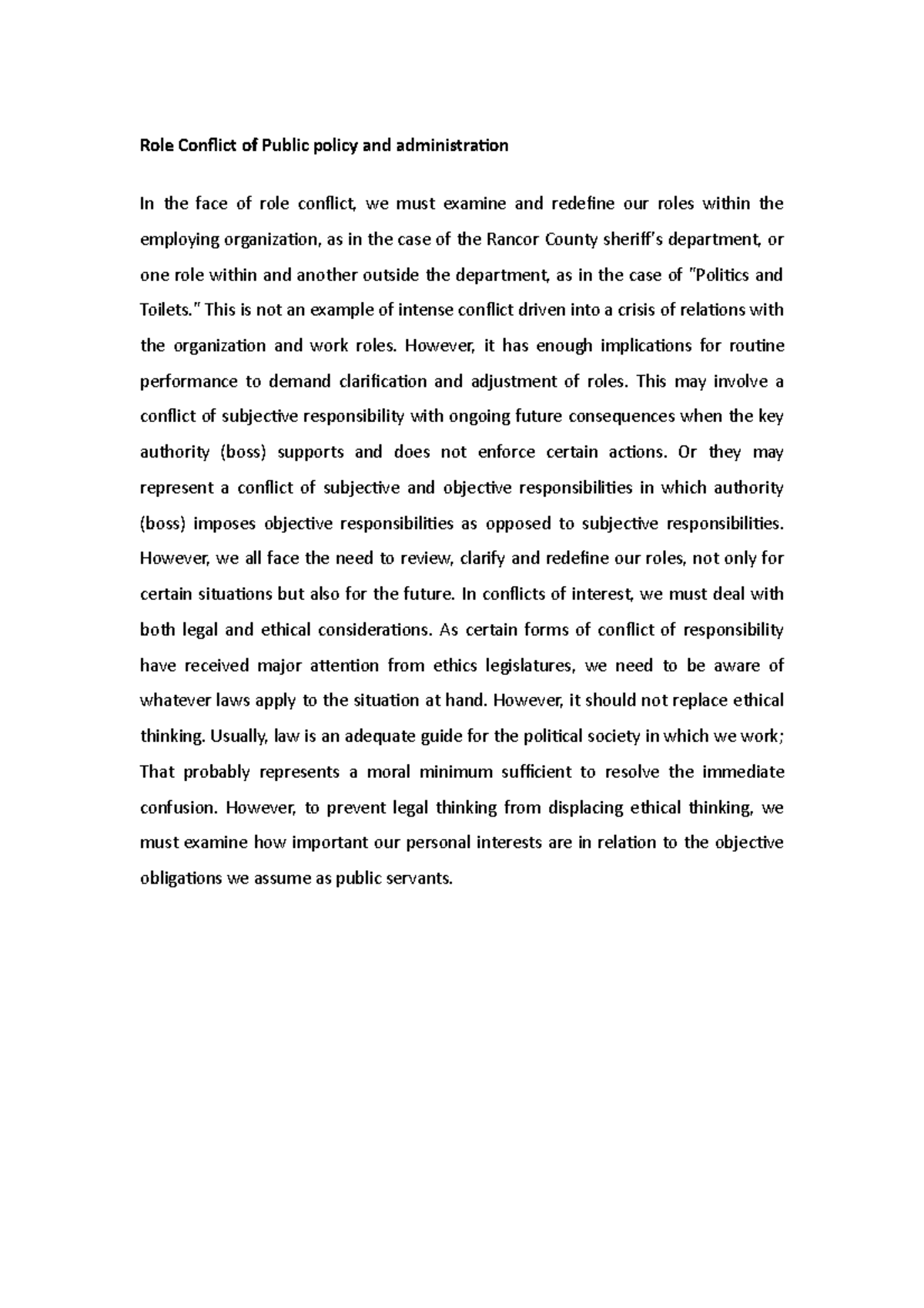 Role Conflict of Public policy and administration - " This is not an ...