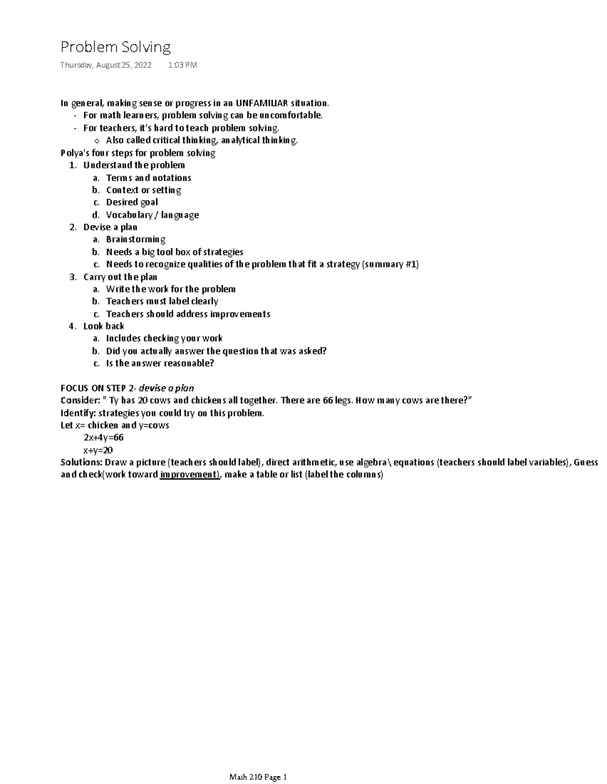 Problem Solving - In general, making sense or progress in an UNFAMILIAR ...