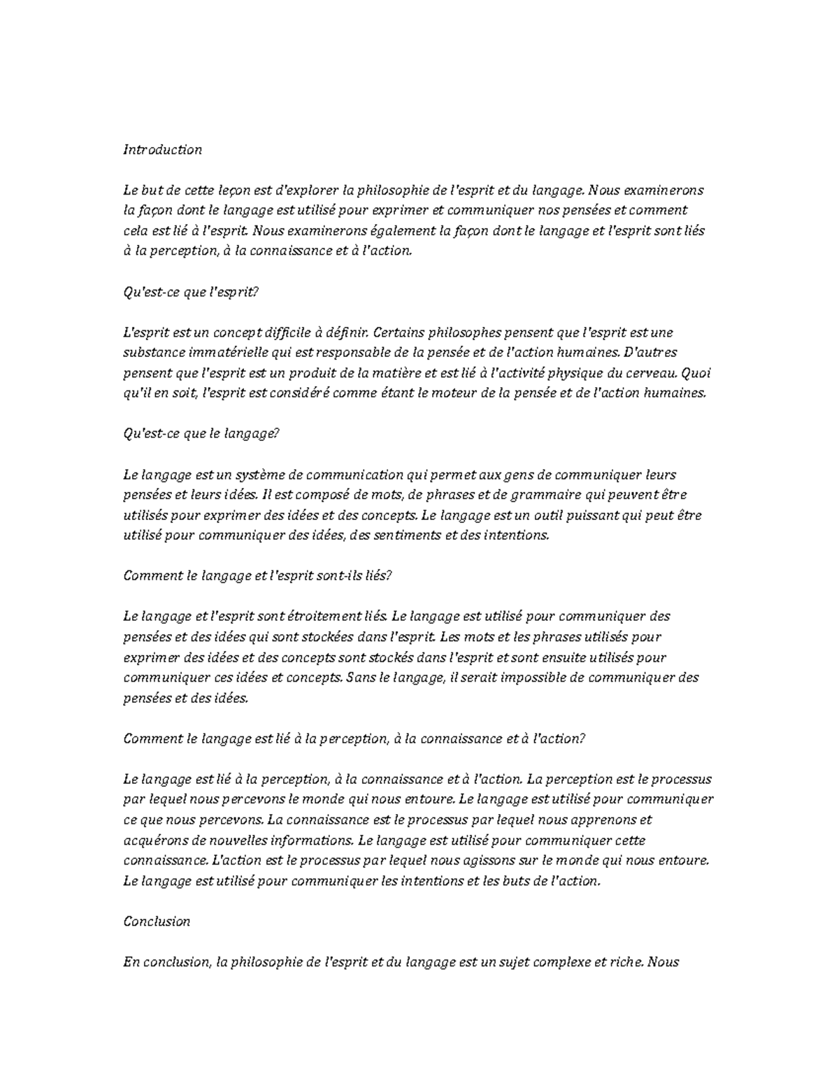 The Philosophy of Mind and Language - Introduction Le but de cette ...