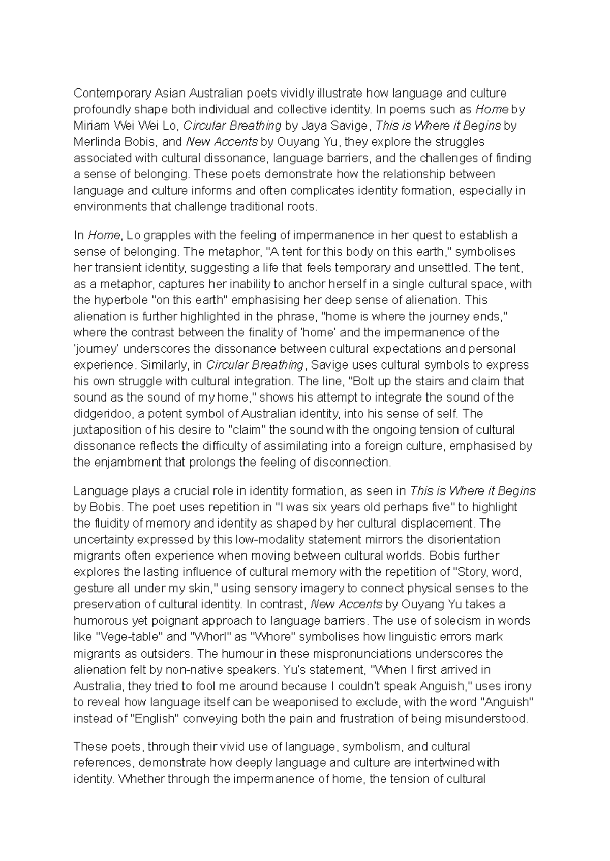 Updated Module A Essay - Contemporary Asian Australian poets vividly ...