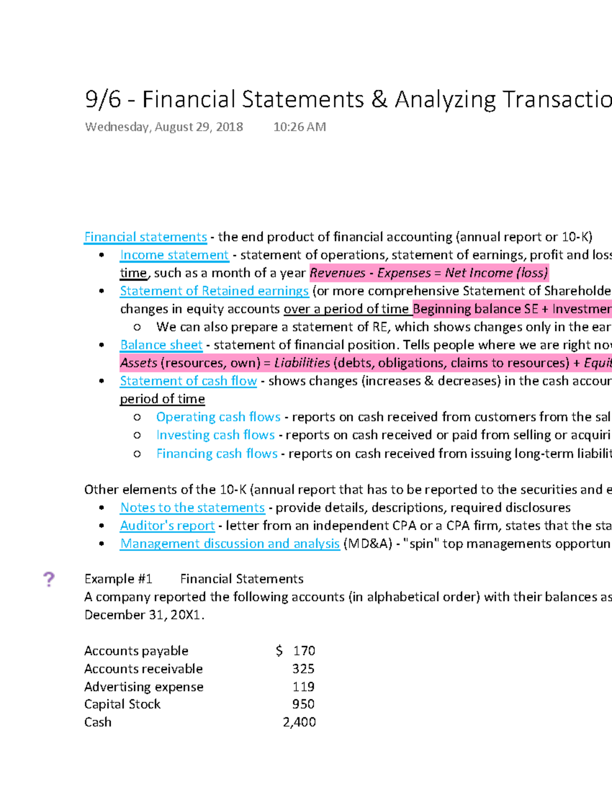 Financial Statements Analyzing Transactions - Financial statements ...