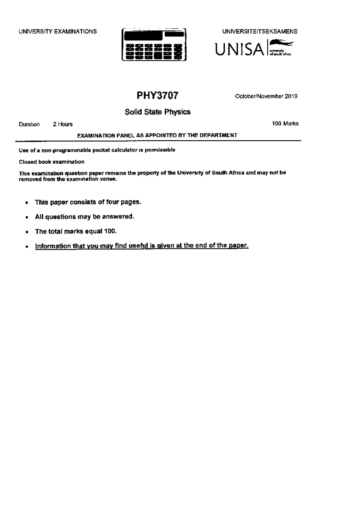 Plenty of past exams to work through - PHY3707 - Studocu