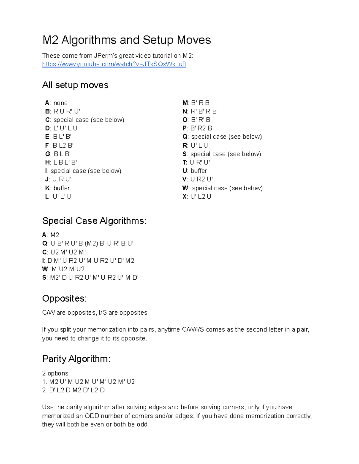 M2+Algorithms+and+Setup+Moves - M2 Algorithms and Setup Moves These ...