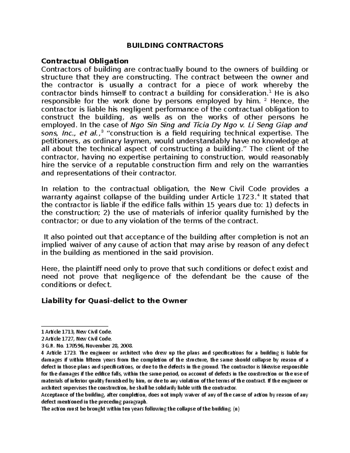 Law on Building Contractors - BUILDING CONTRACTORS Contractual ...