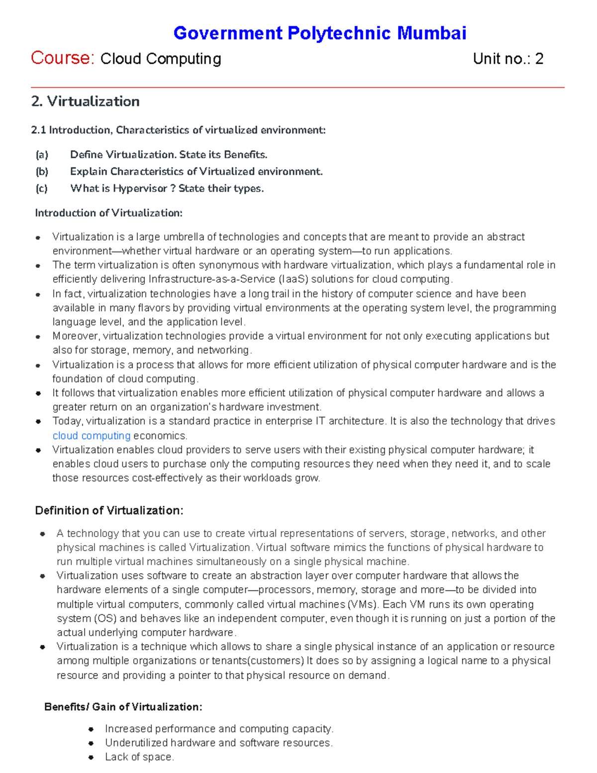 2 Lecture Notes Of Cloud Computing Government Polytechnic Mumbai