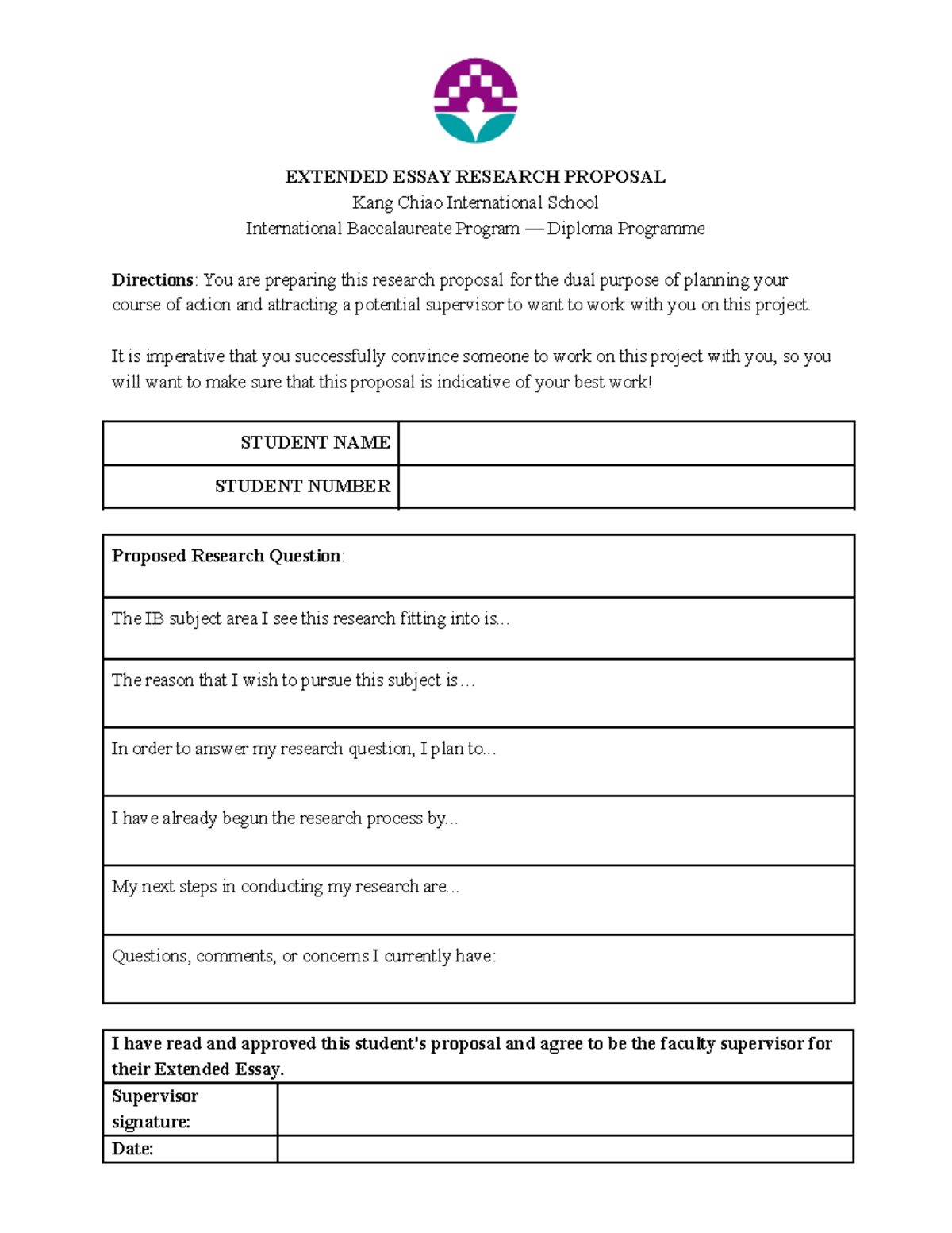 Extended Essay Proposal - EXTENDED ESSAY RESEARCH PROPOSAL Kang Chiao ...