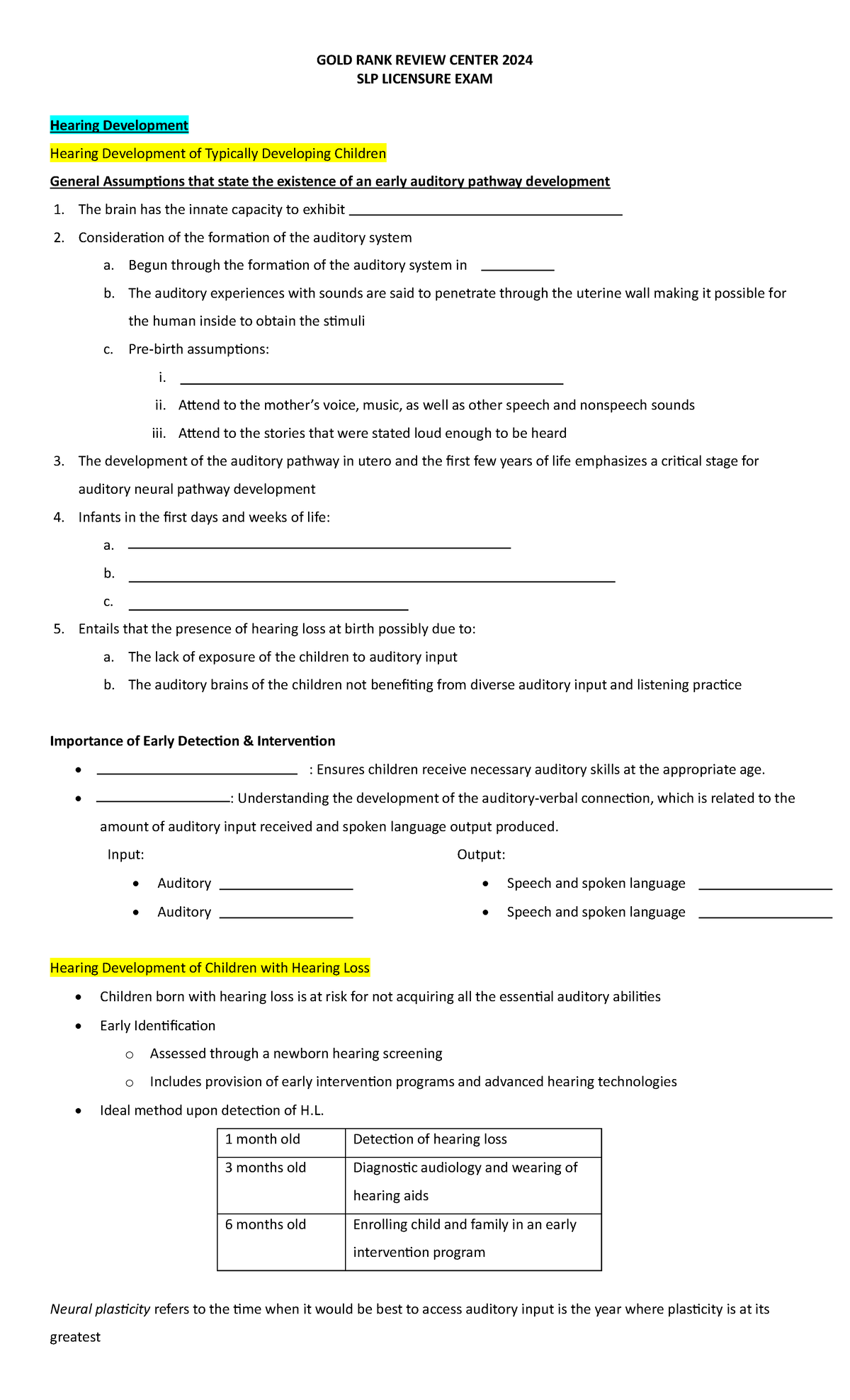 Auditory-milestons-1 - GOLD RANK REVIEW CENTER 2024 SLP LICENSURE EXAM ...