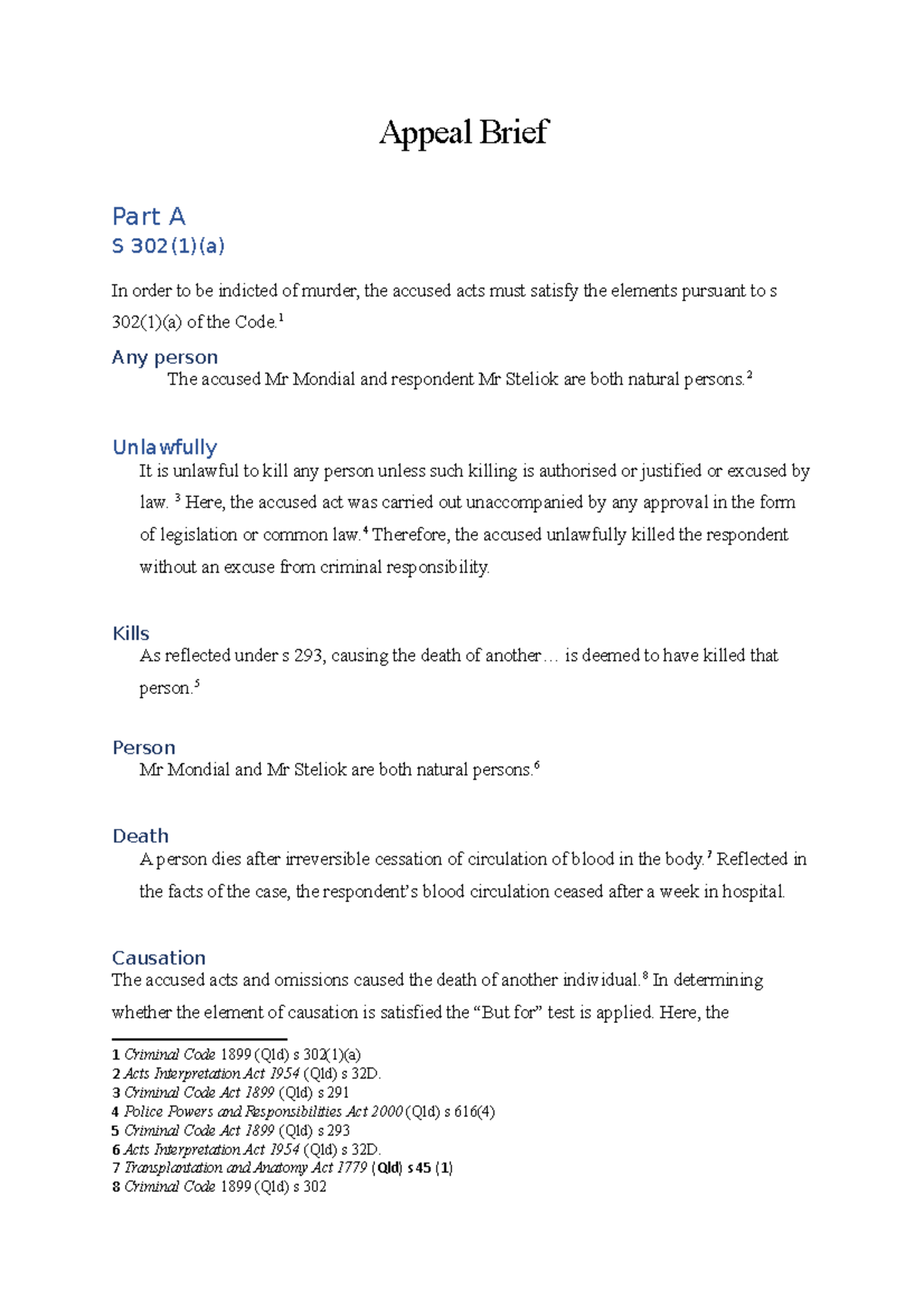 Appeal Brief LLb106 Criminal law - Appeal Brief Part A S 302(1)(a) In ...