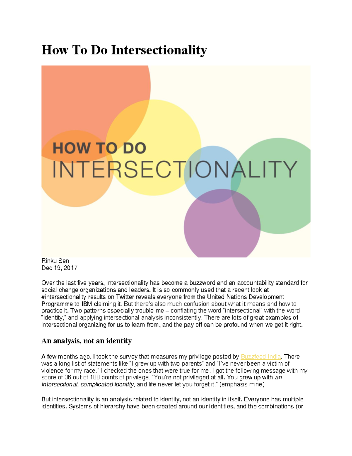 Sen. 2017 . How to do intersectionality - How To Do Intersectionality ...