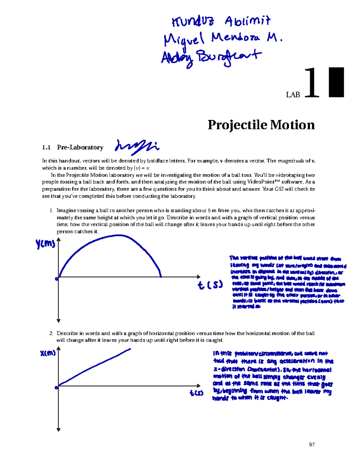 8A Lab1 Projectile Motion - LAB 1 Projectile Motion 1 Pre-Laboratory In ...