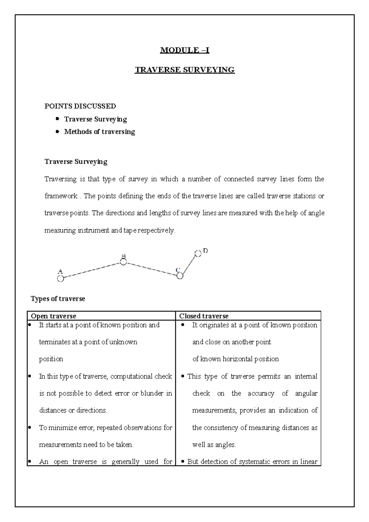 Module-1 Traversing in surveying - MODULE –I TRAVERSE SURVEYING POINTS ...