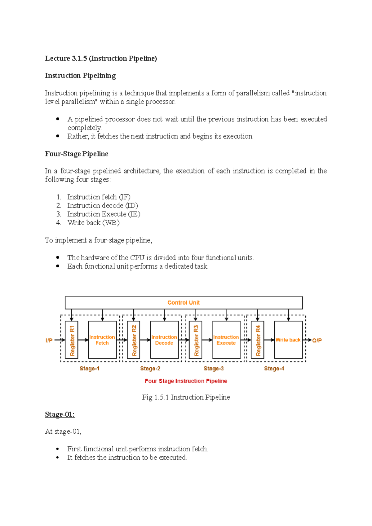 Instruction Pipeline 3 - Lecture 3.1 (Instruction Pipeline) Instruction Pipelining Instruction ...