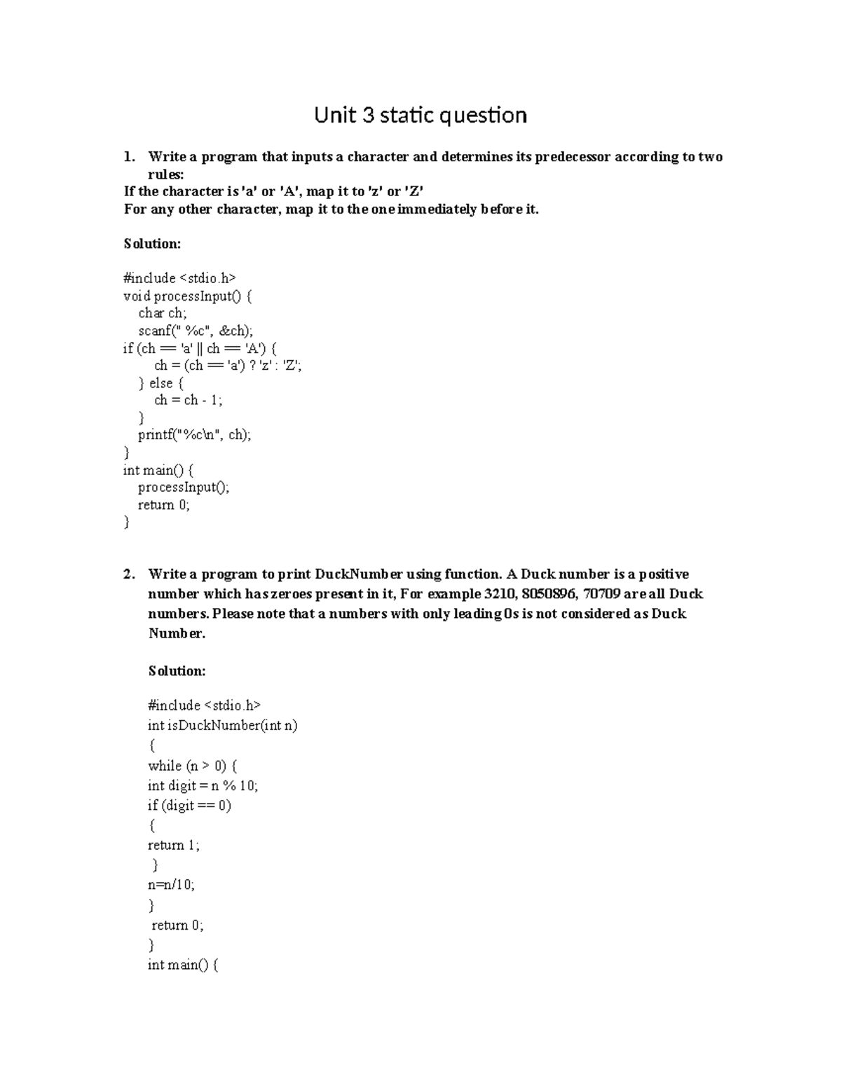 Unit 3 static question - Unit 3 static question Write a program that inputs a character and ...