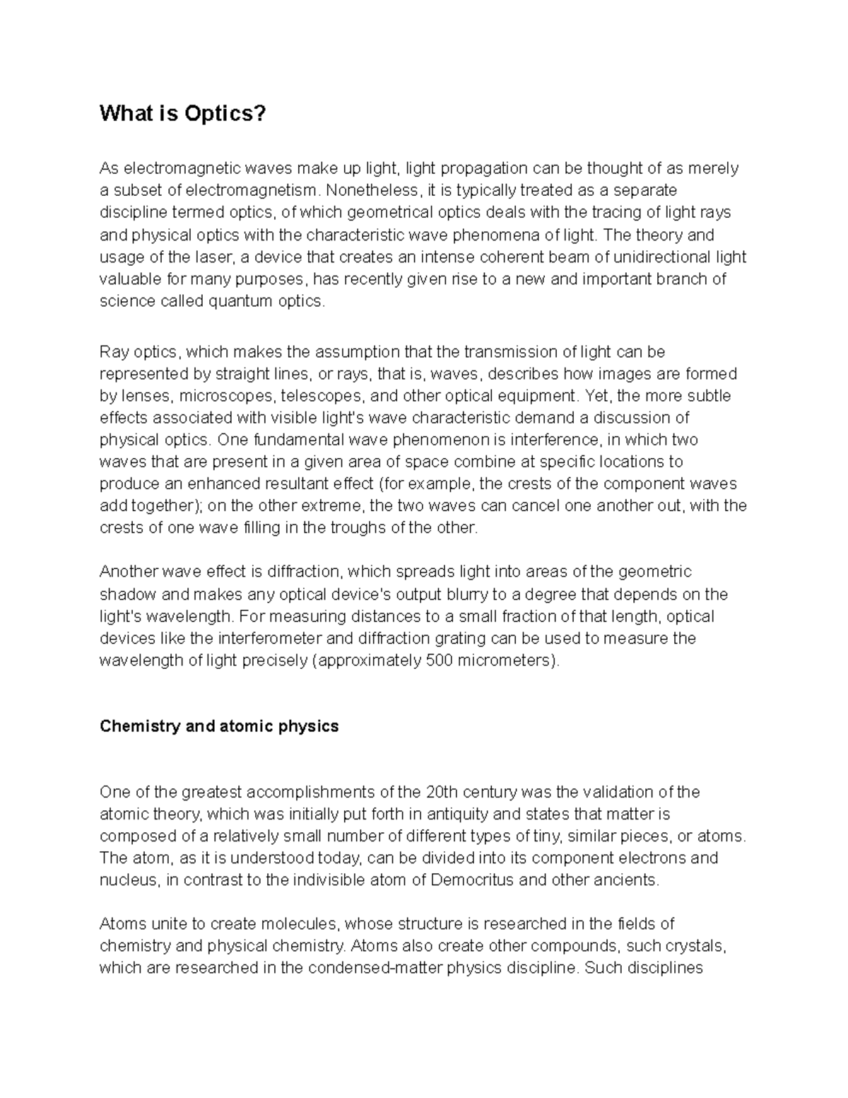 What is optics and atomic physics - What is Optics? As electromagnetic ...