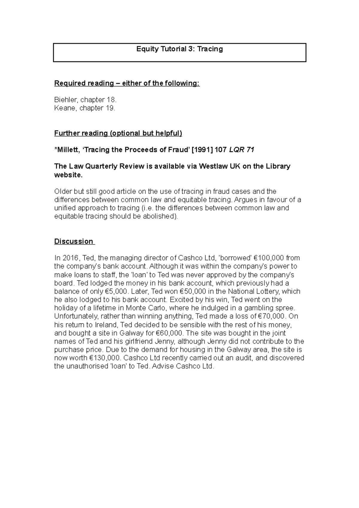 Equity Tutorial 3 tracing - Equity Tutorial 3: Tracing Required reading – either of the ...