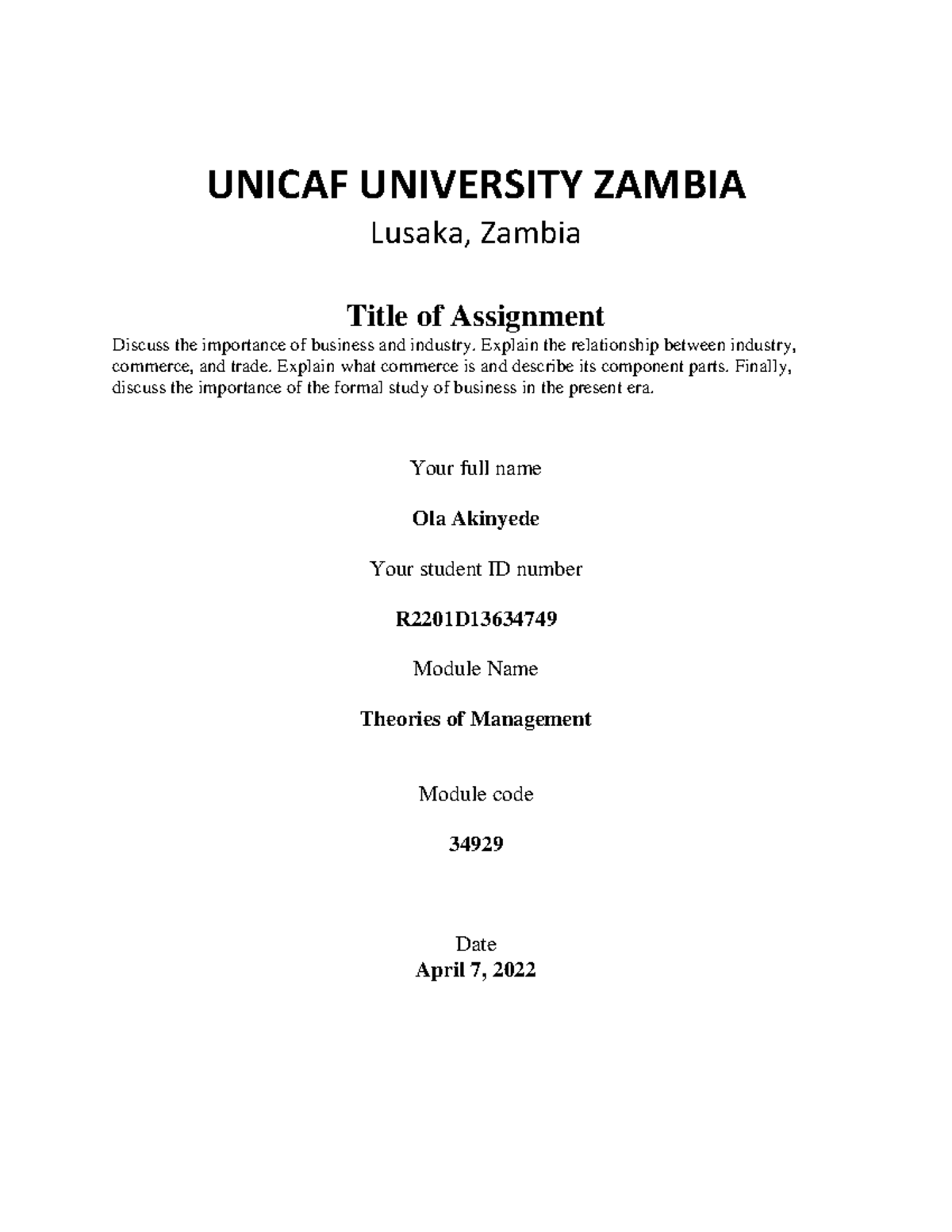Assessment 3 R2201D13634749 - UNICAF UNIVERSITY ZAMBIA Lusaka, Zambia ...